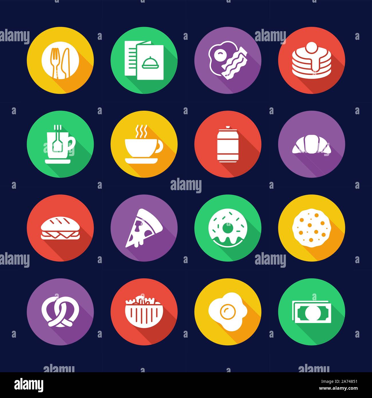 Breakfast Icons Flat Design Circle Set Stock Vector Image & Art - Alamy