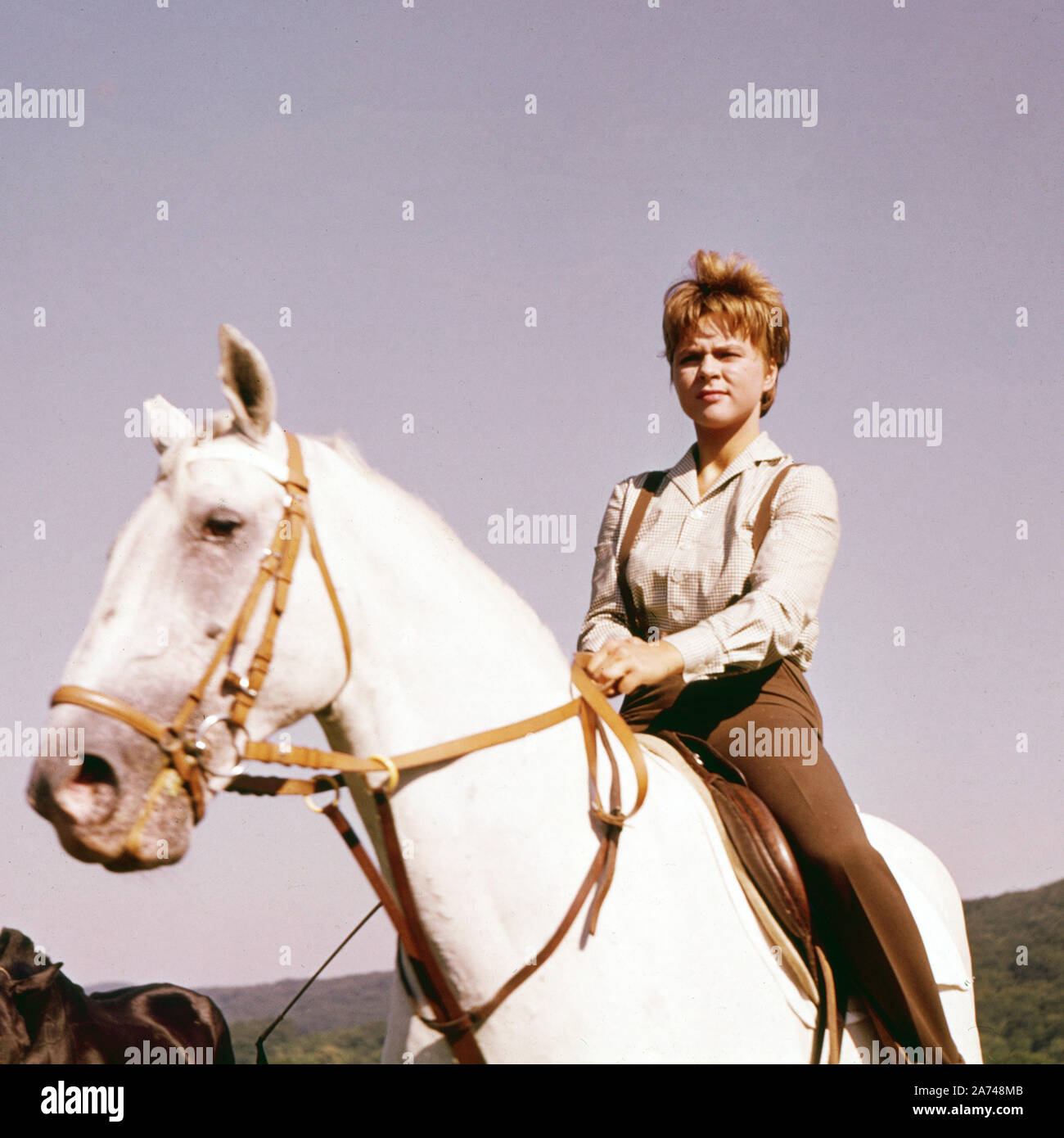 Cornelia Conny Froboess bei einem Ausritt, Deutschland 1960. Cornelia ...