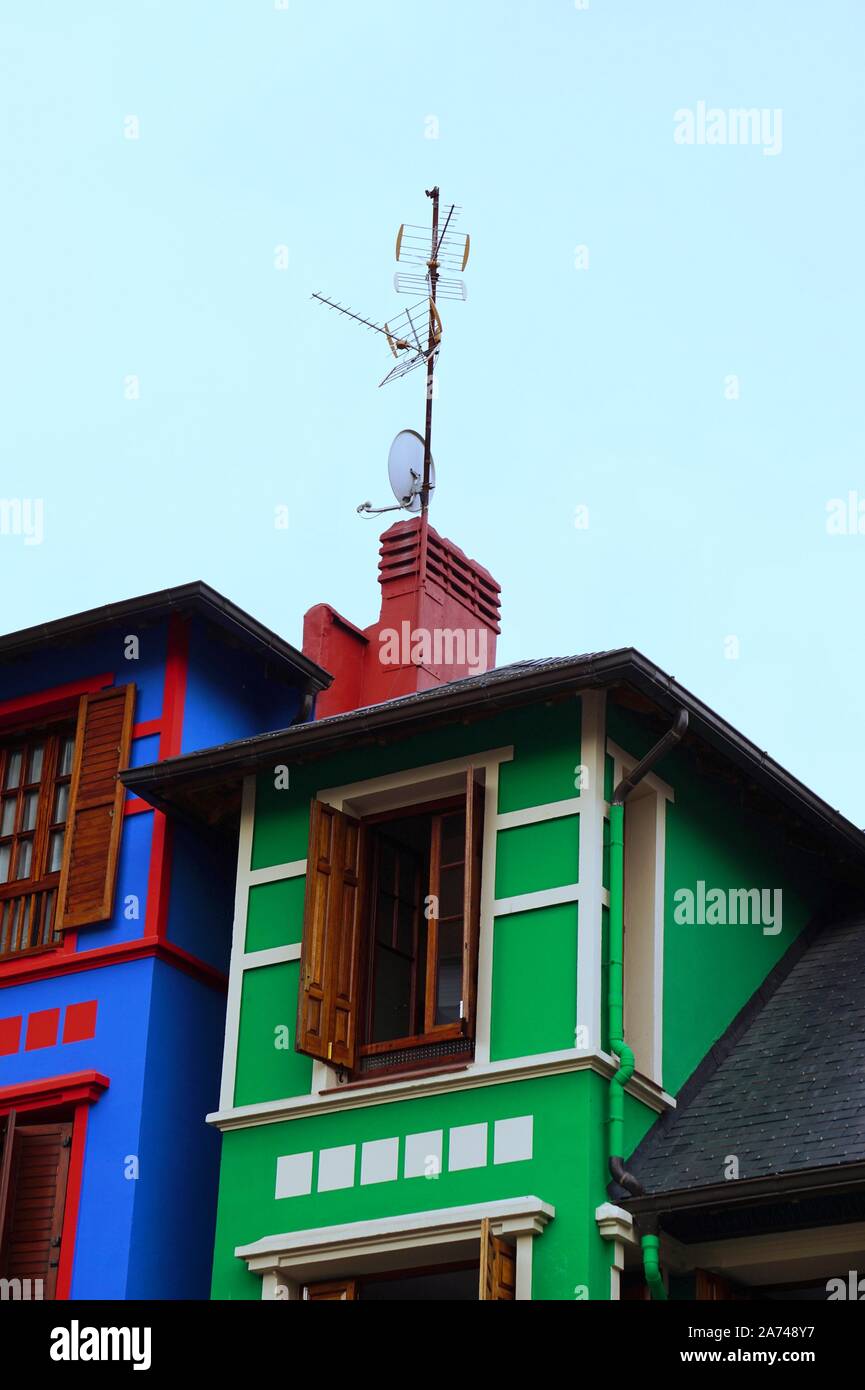 window on the green facade of the building Stock Photo - Alamy