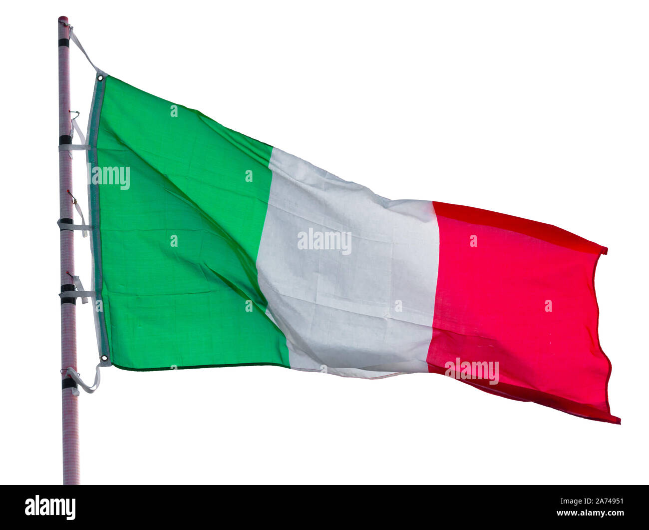 Image of national flag of Italy waving on flagpot isolated over white ...