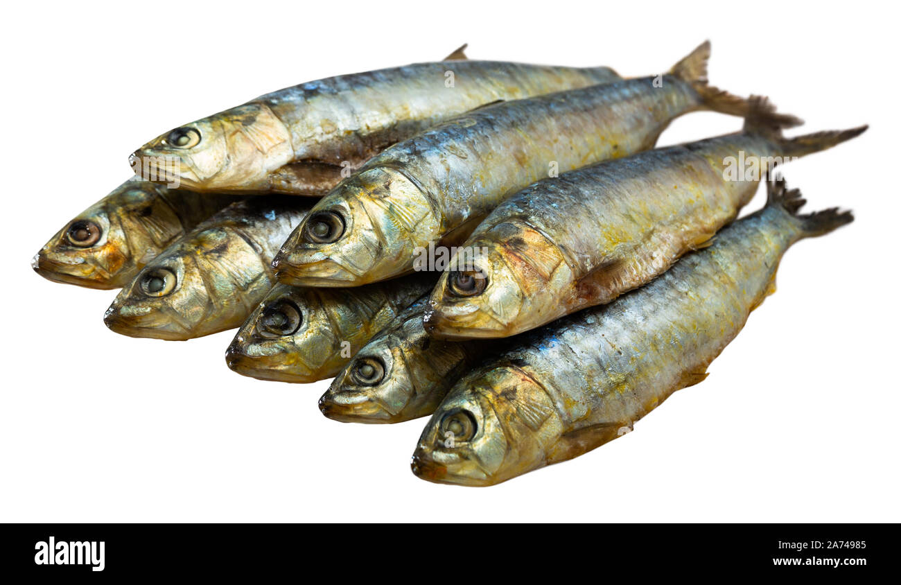 Whole salted european sardines. Isolated over white background Stock ...