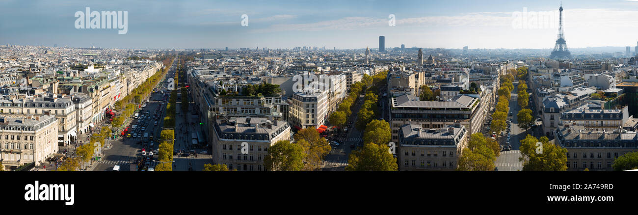Cityscape of Paris with the Eiffel Tower and apartment buildings aerial ...