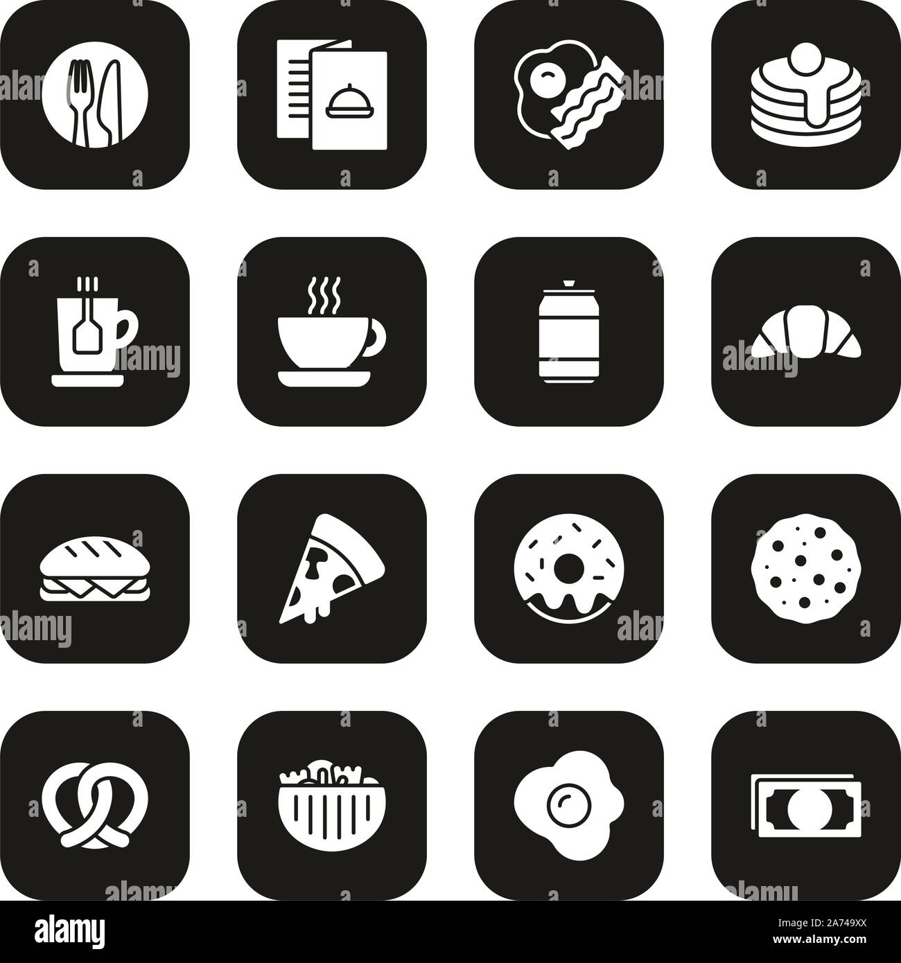 Breakfast Icons White On Black Set Stock Vector Image & Art - Alamy