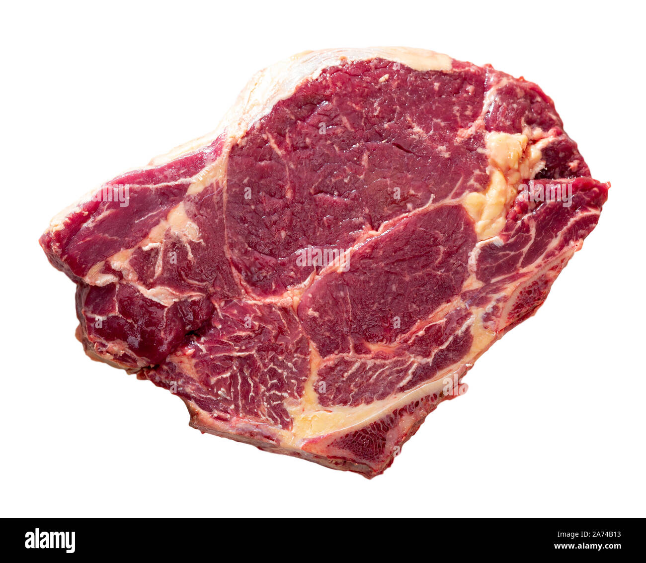 Close up of uncooked beef chop. Isolated over white background Stock ...