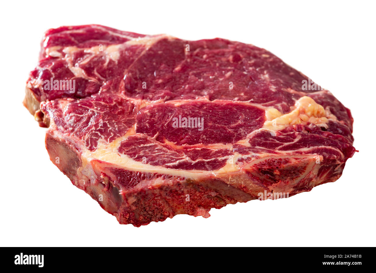 Fresh chop of beef, top view. Isolated over white background Stock ...