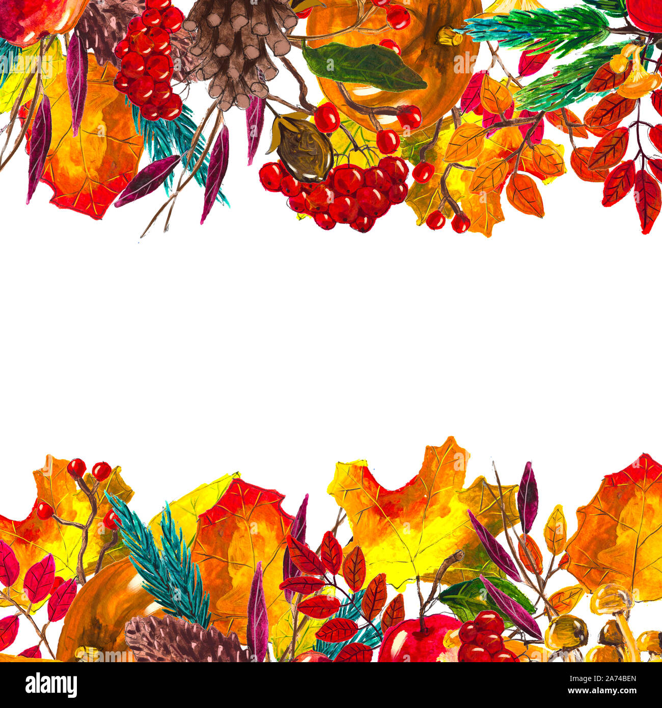 Autumn leaves border. Watercolor hand drawn frame Stock Photo - Alamy