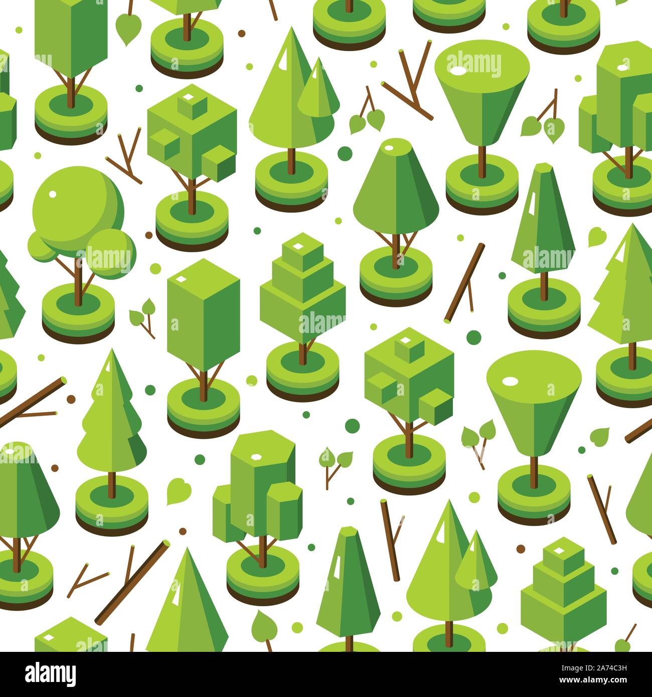 Isometric vector bright tree set in seamless pattern. Landscape ...