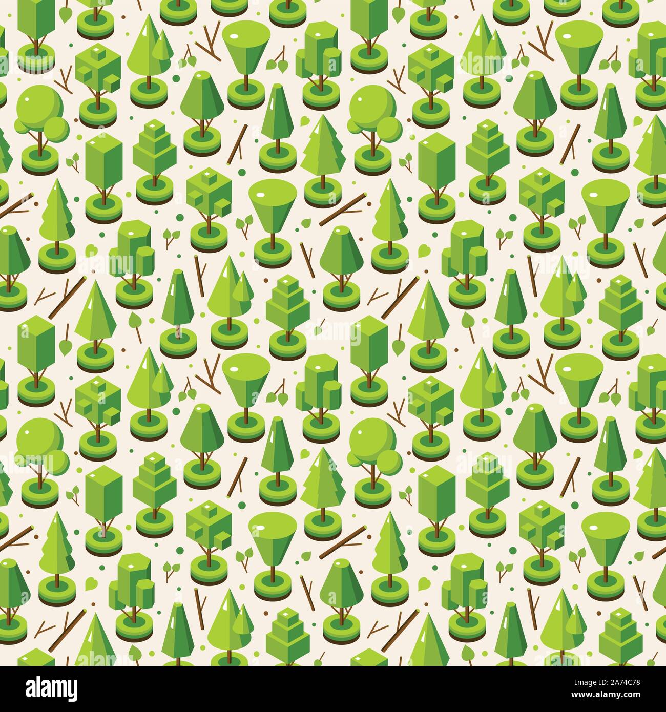 Isometric vector bright tree set in seamless pattern. Landscape ...