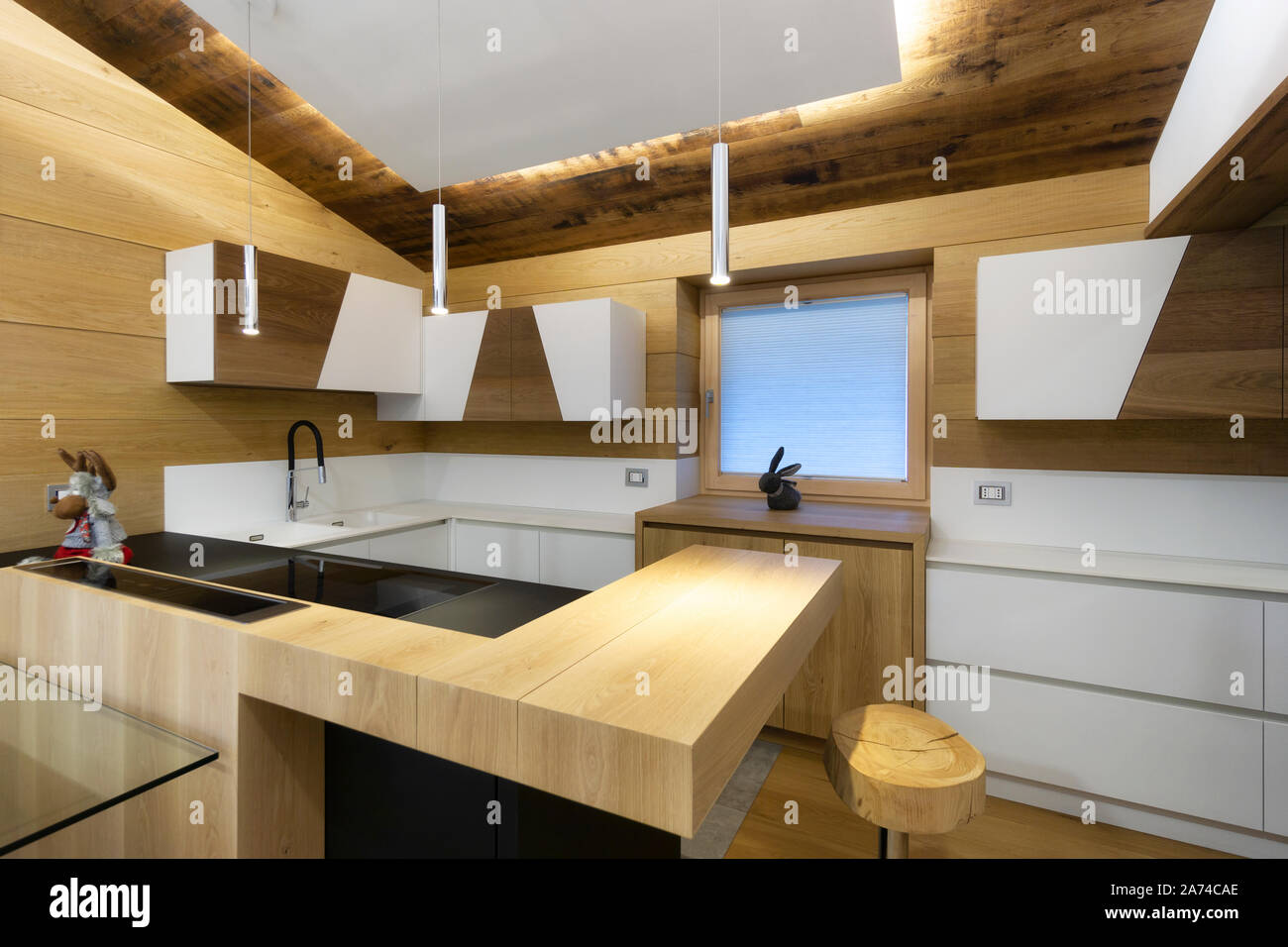 Wood kitchen interior in modern style Stock Photo - Alamy