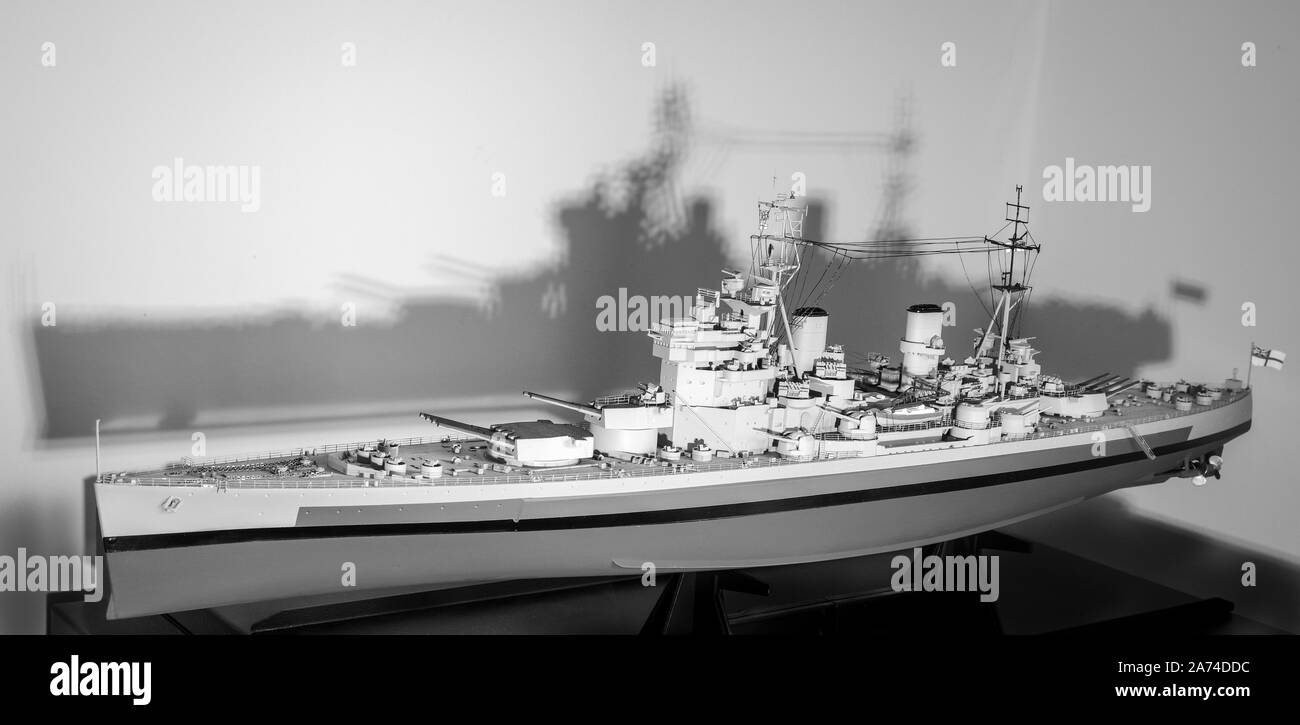 Military ship scale model Black and White Stock Photos & Images - Alamy