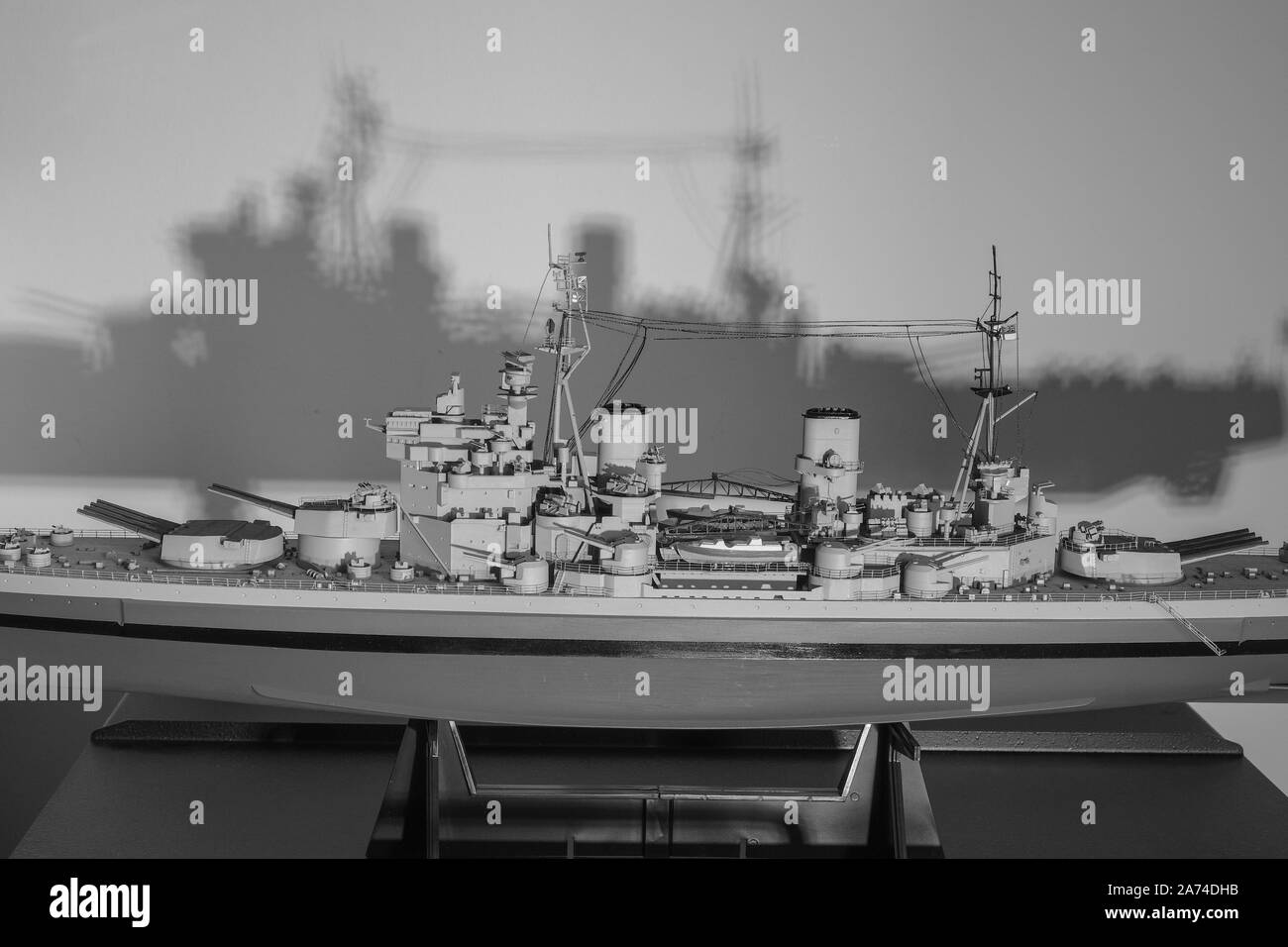 Close up view of a section of detailed model of a World War II English ...