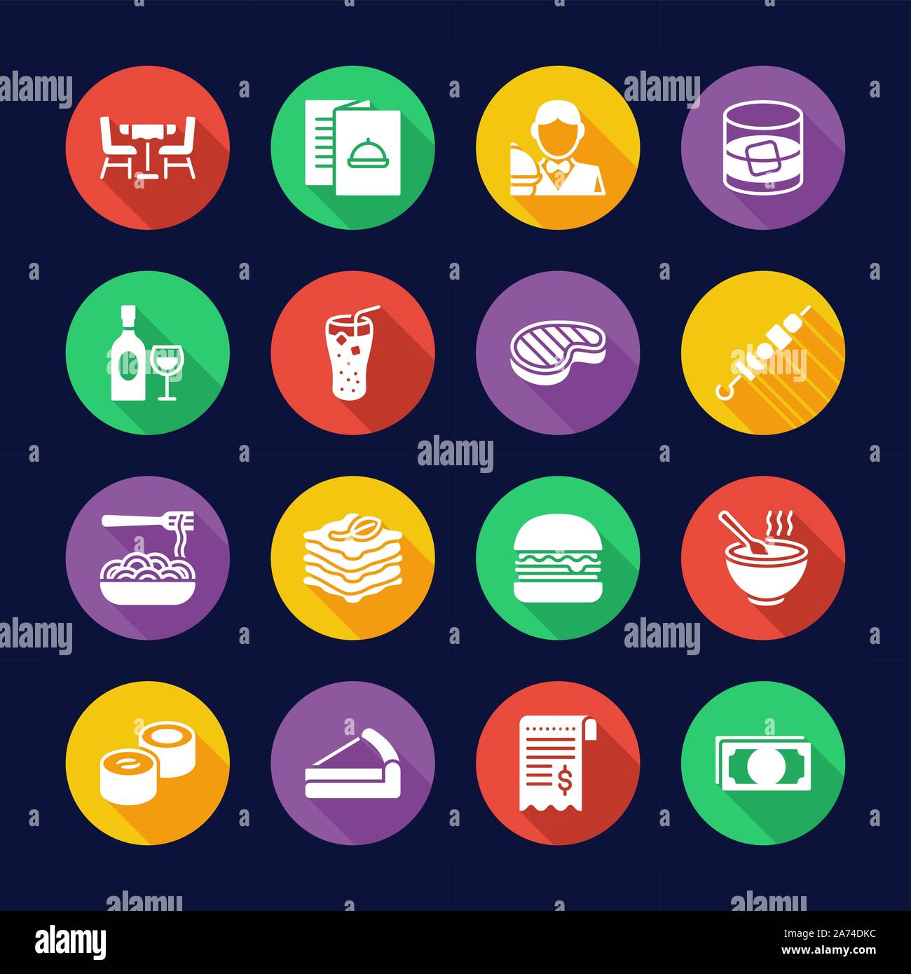 Lunch Icons Flat Design Circle Set Stock Vector Image & Art - Alamy