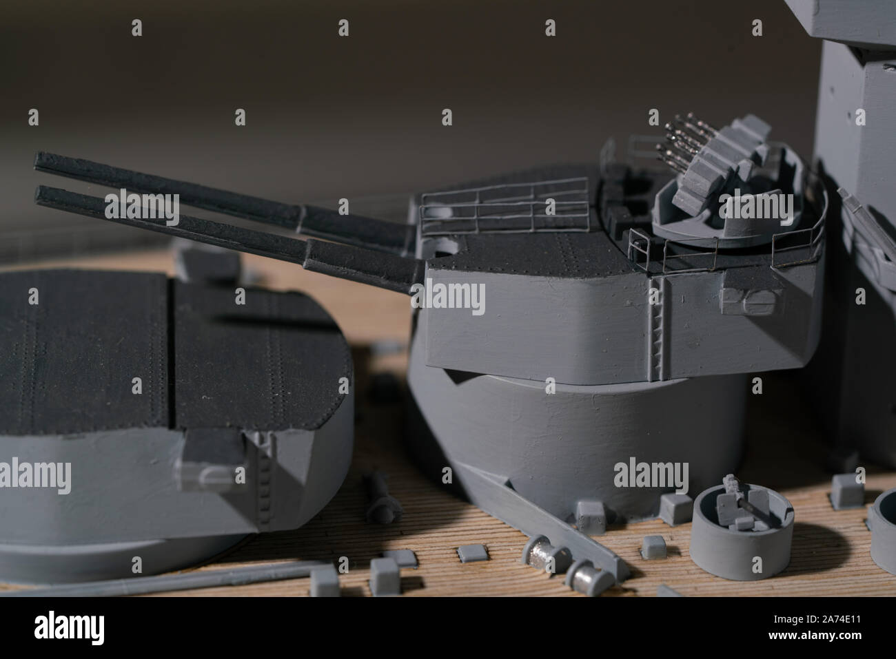 A close up of one of the main gun turrets on a World War II battleship ...