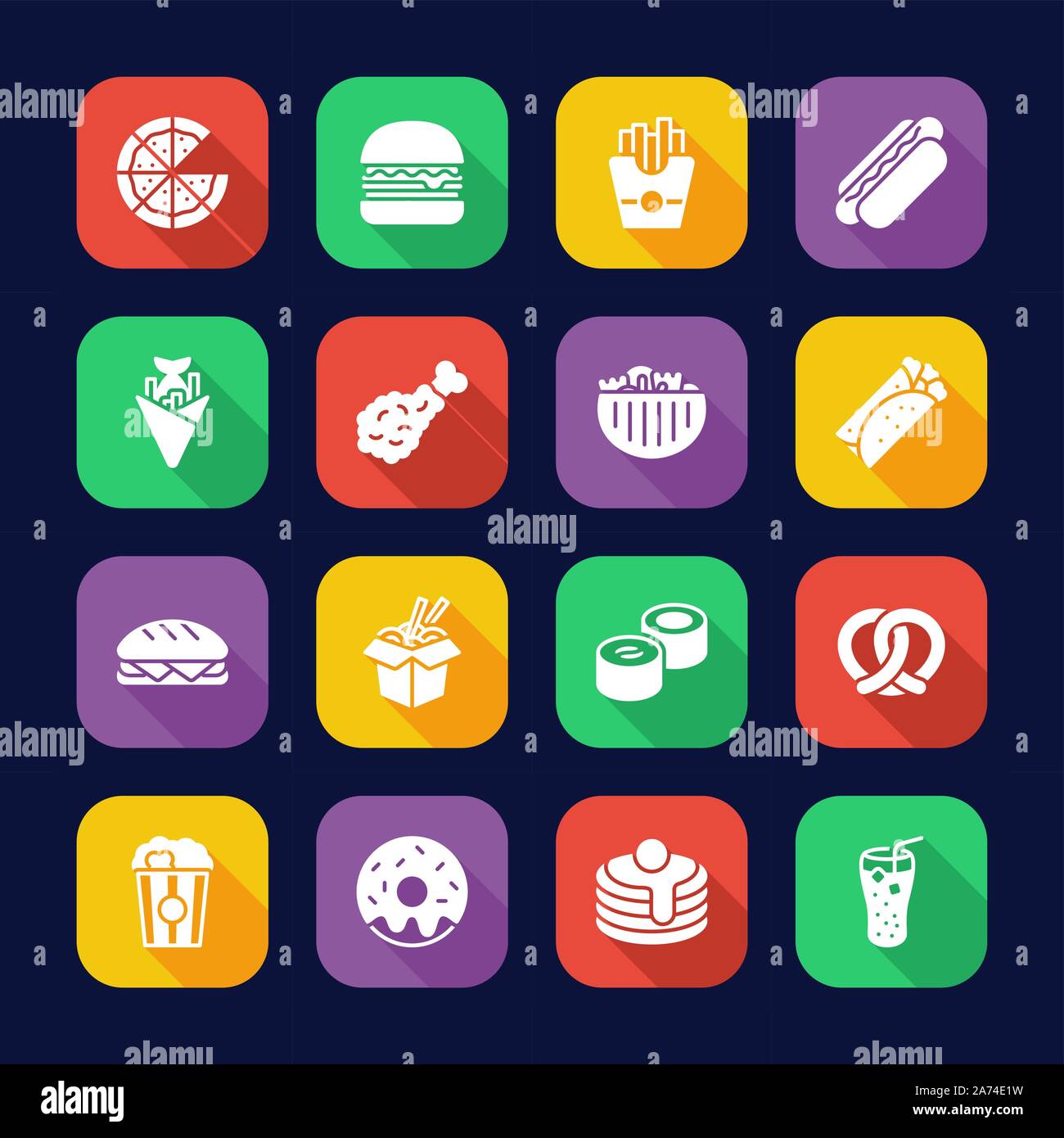 Fast Food Icons Flat Design Set Stock Vector Image & Art - Alamy