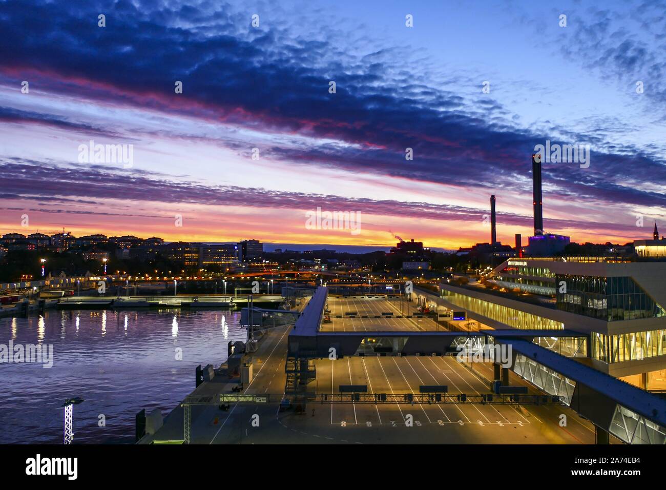 Stockholm, Sweden Frihamnen, the port of Stockholm at sunset. | usage ...