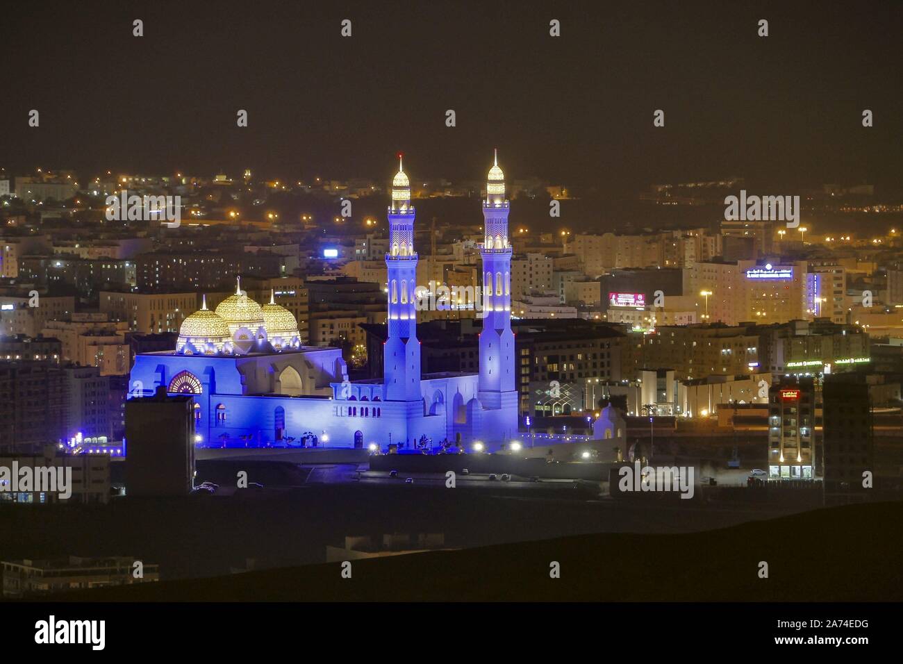 Muscat, Oman The Muhammed Al Ameen Mosque at night. | usage worldwide ...