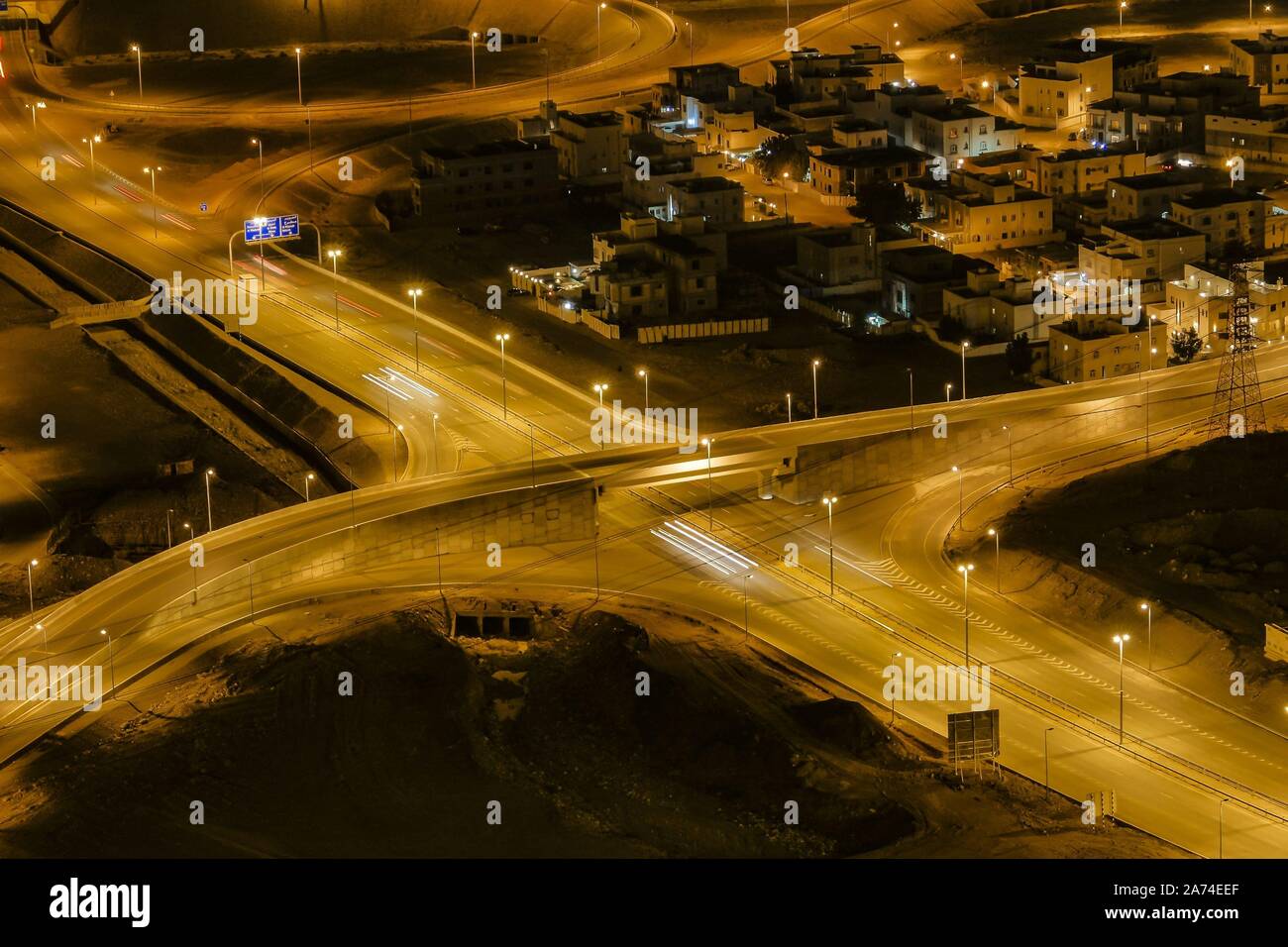 Muscat, Oman Modern roads of Muscat, Mountain views at night. | usage ...