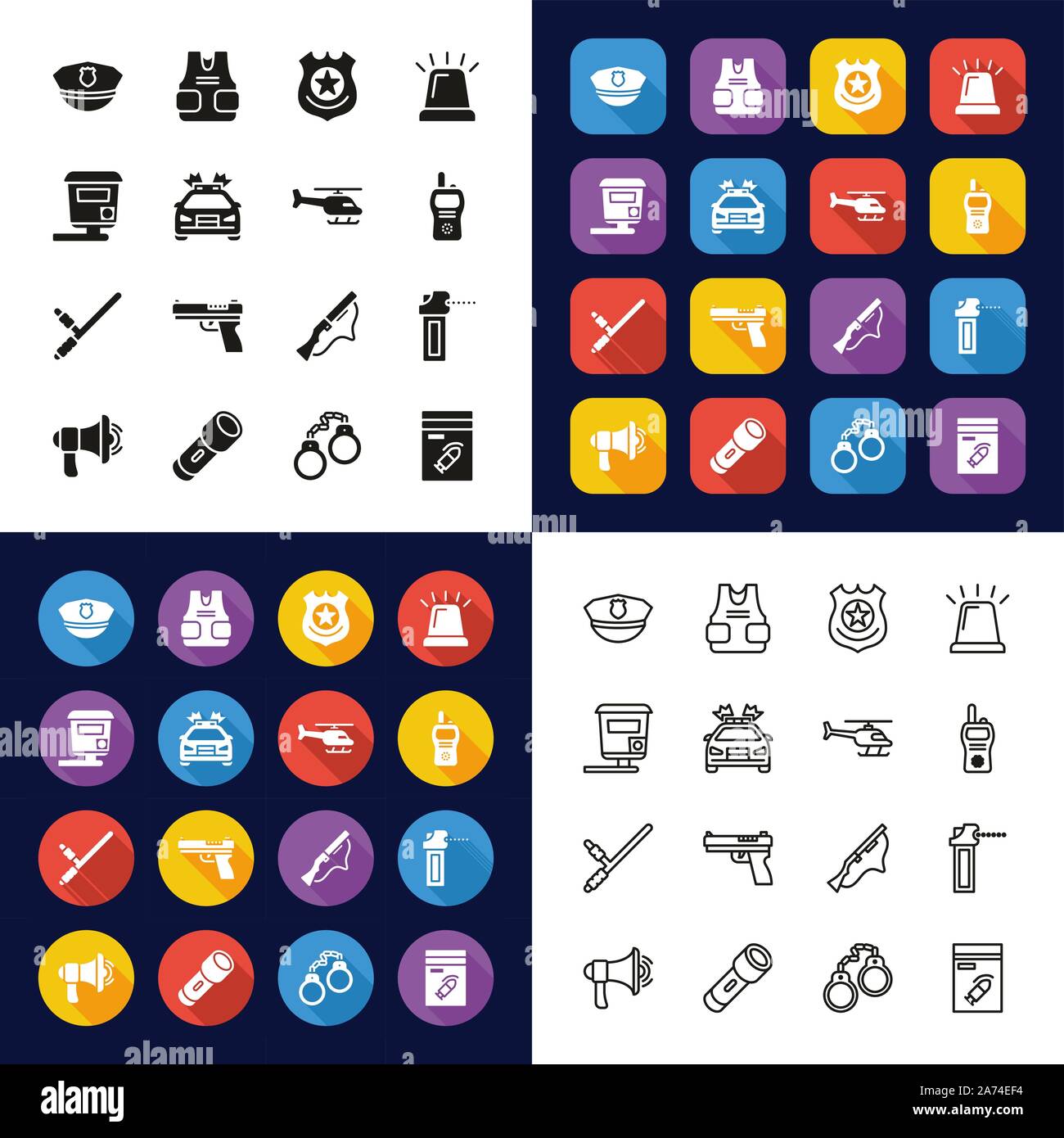 Police Highway Patrol Icons All in One Icons -Black & White-Color Flat ...