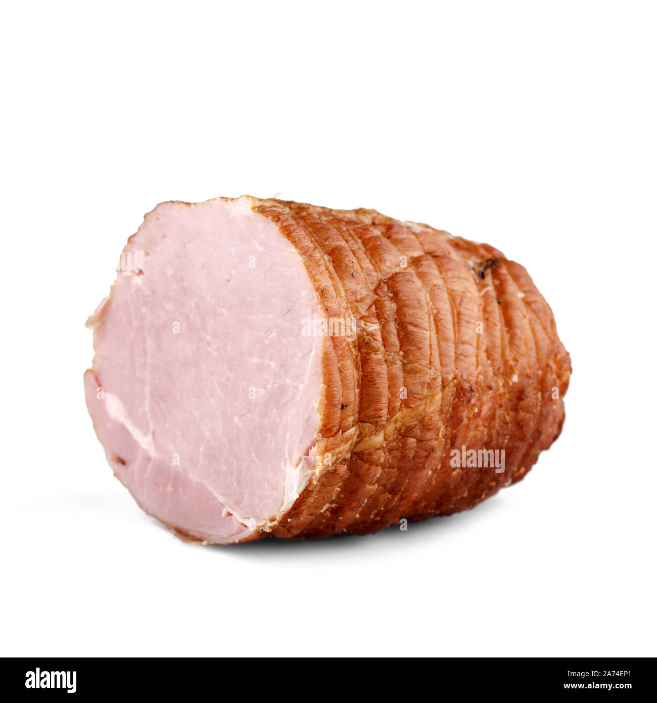 Smoked boneless piece of ham isolated on white background. Meatworks ...