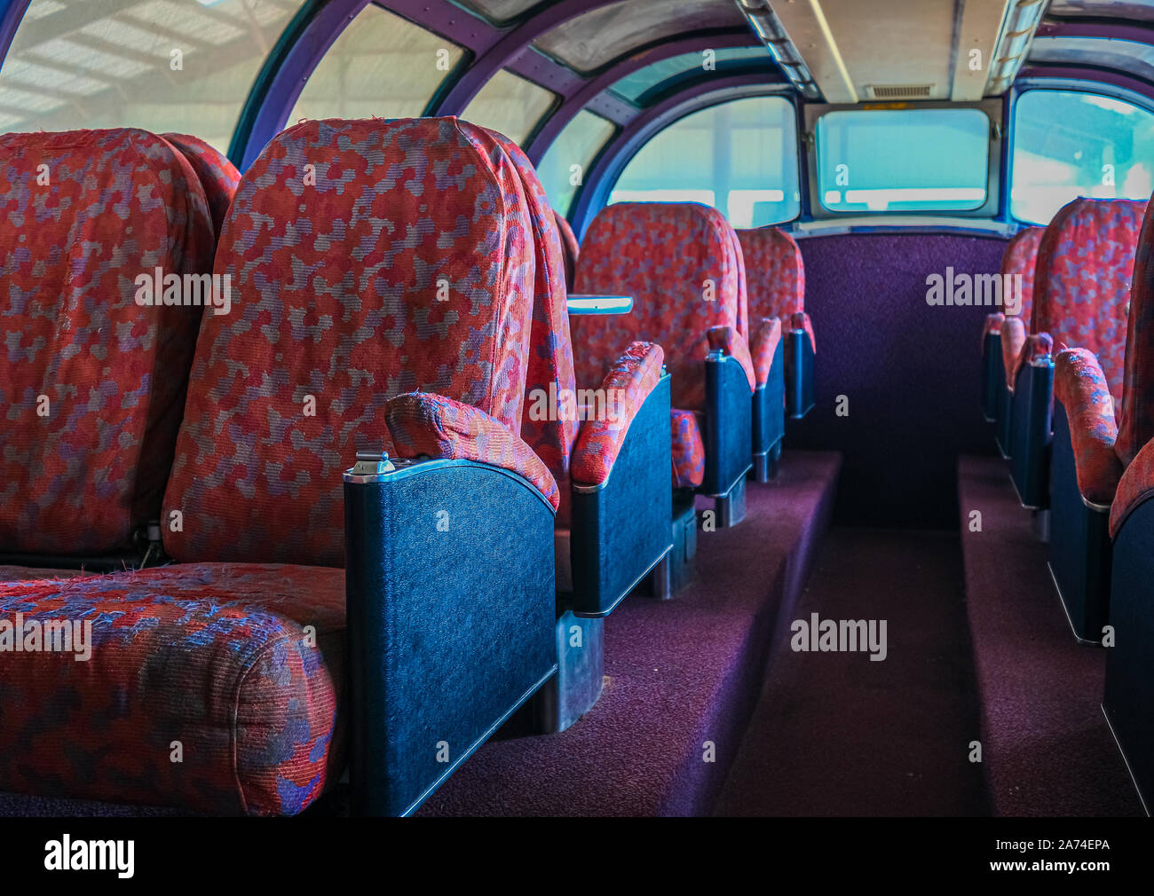 Old Worn Out Bus Seats on an Antique Bus Stock Photo - Alamy