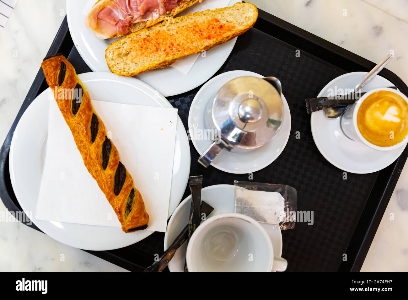 European breakfast for two in cafe Stock Photo - Alamy