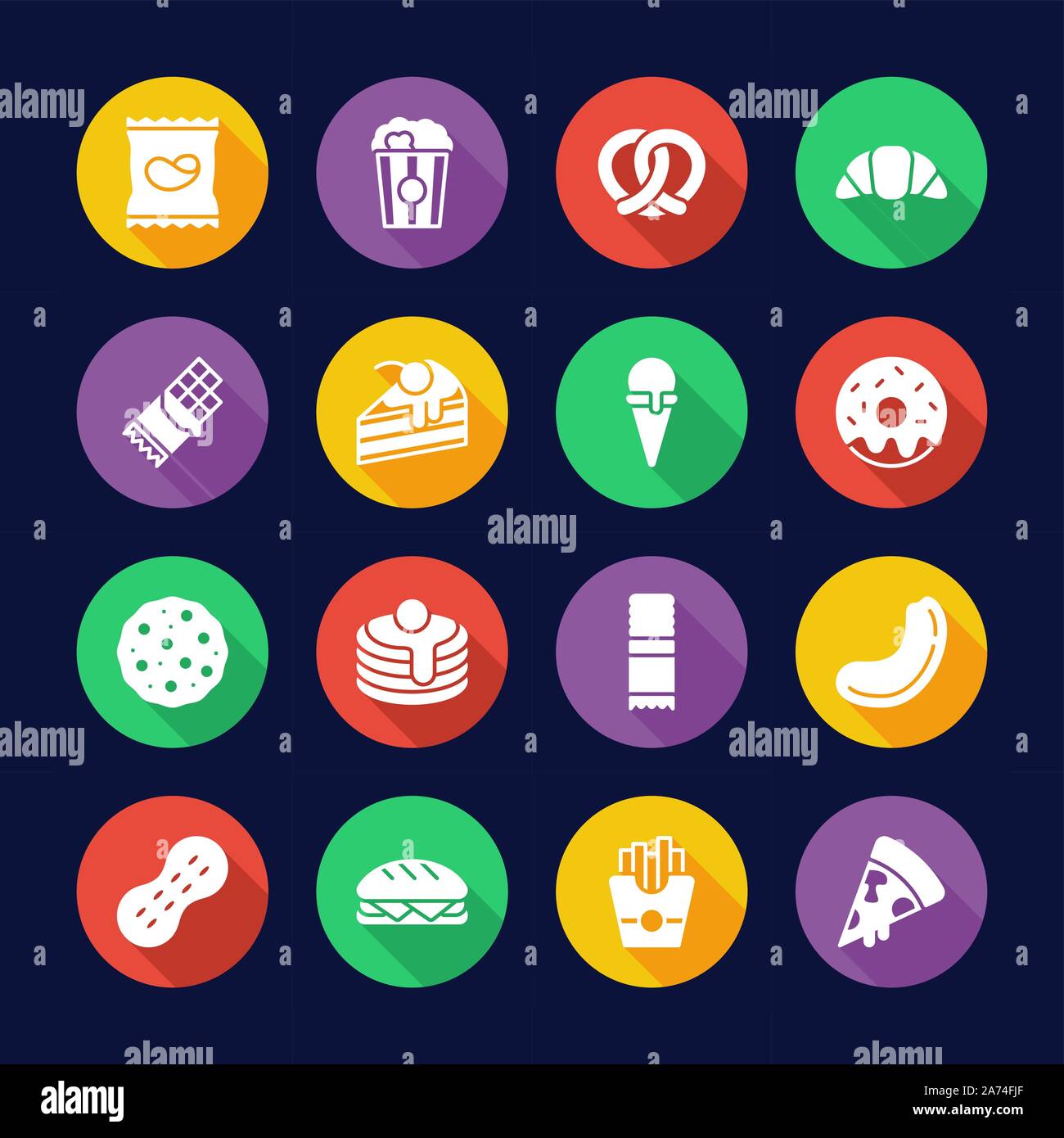 Snack Or Junk Food Icons Flat Design Circle Set Stock Vector Image ...