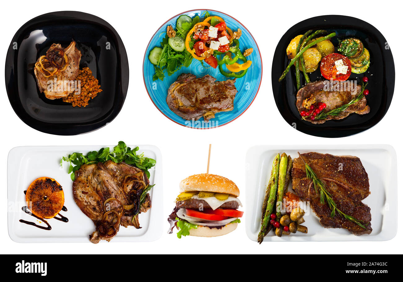 Set of assorted pork and beef dishes isolated on white Stock Photo - Alamy