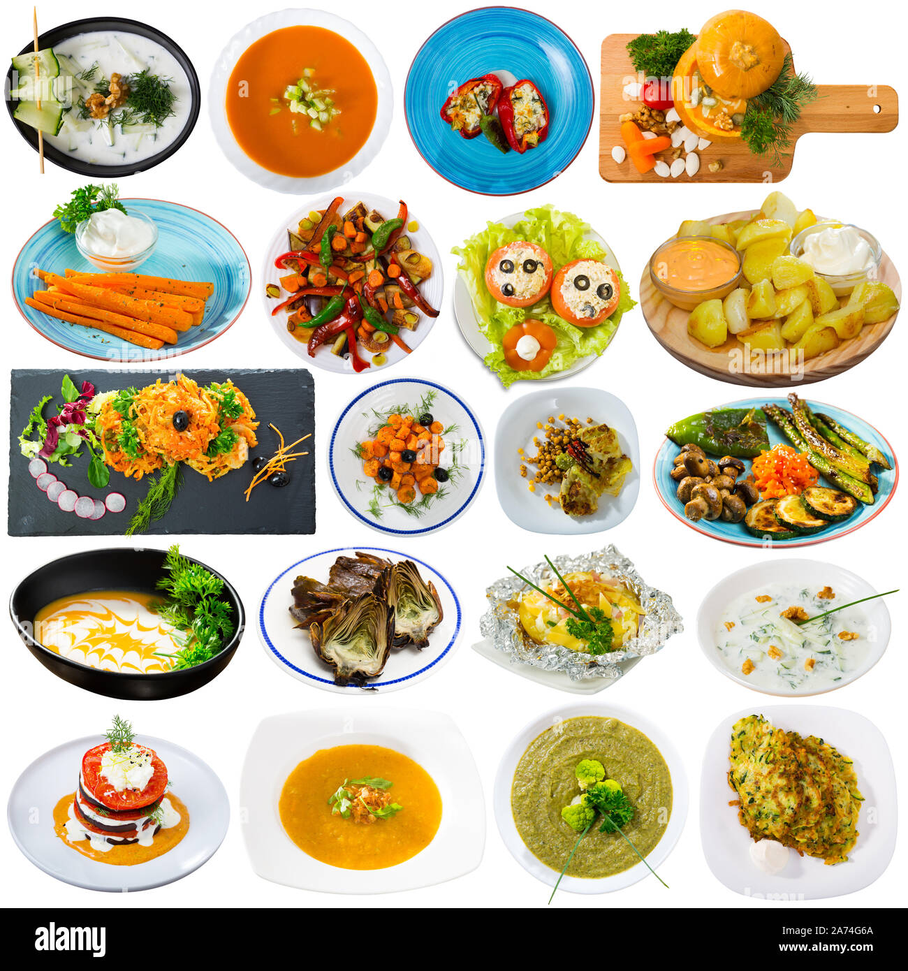 Collage of different vegetable meals on white background Stock Photo ...