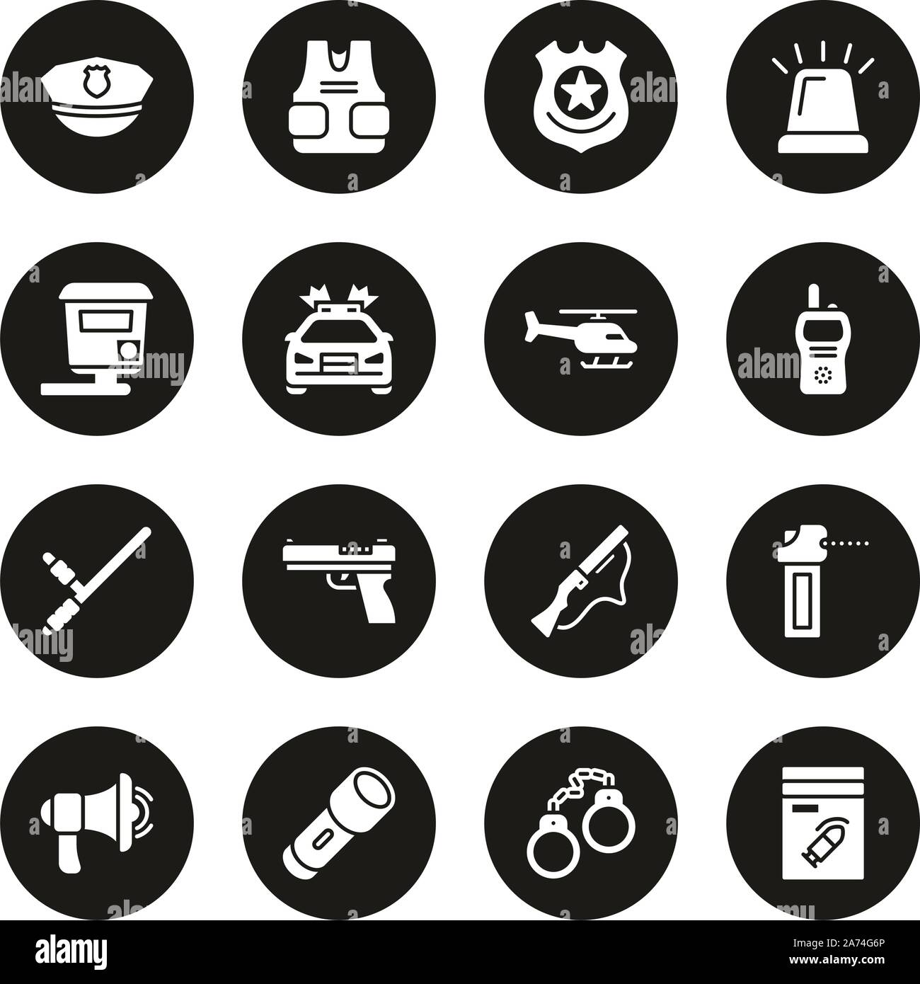 Police Highway Patrol Icons White On Black Circle Set Stock Vector ...