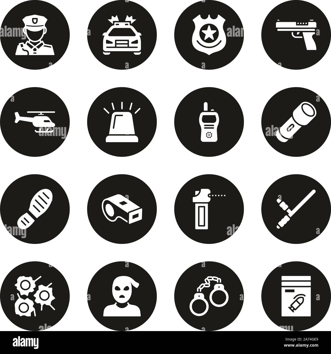 Police Icons White On Black Circle Set Stock Vector Image & Art - Alamy