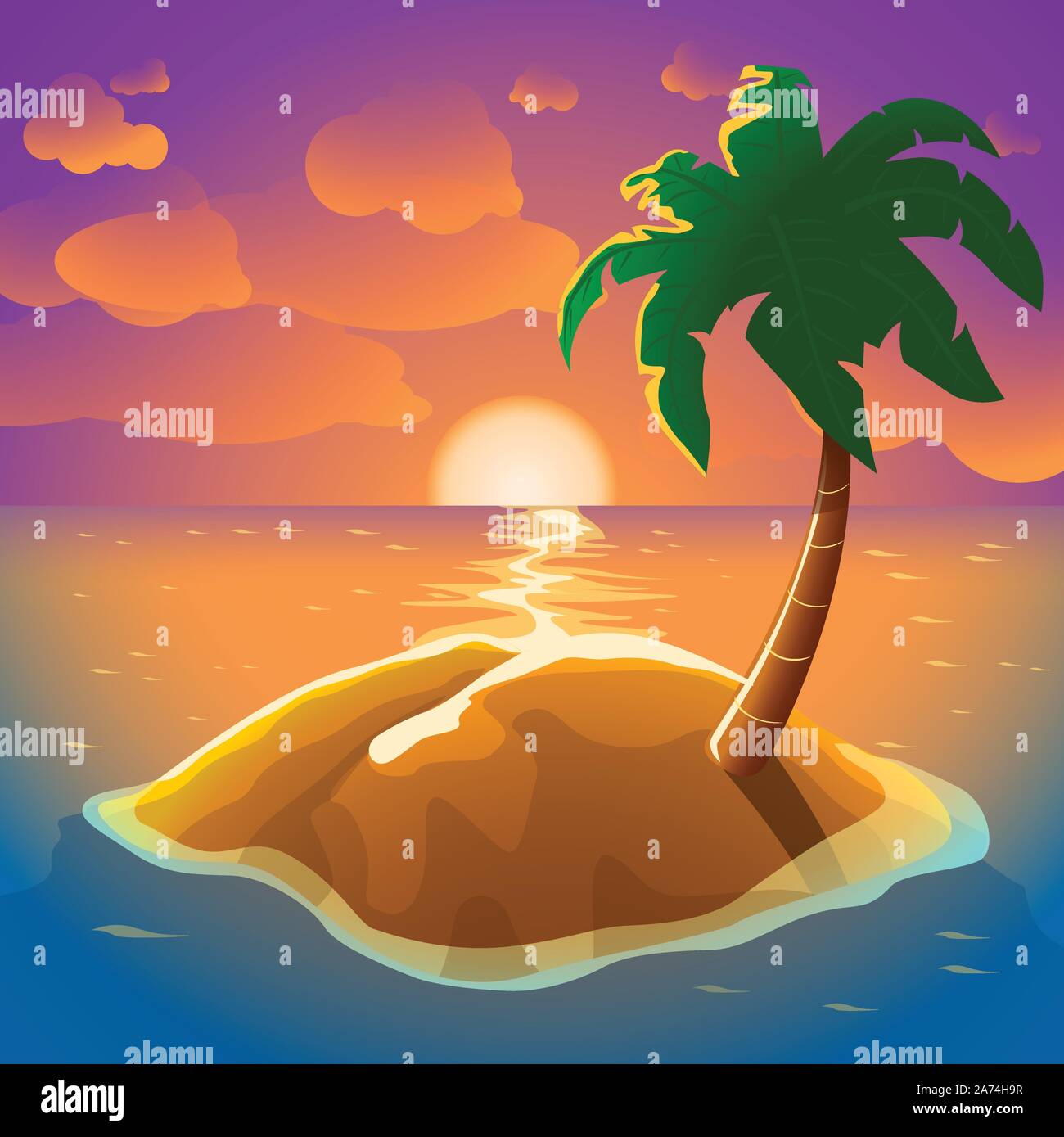 Colorful ocean island beach sunrise Stock Vector Images - Alamy
