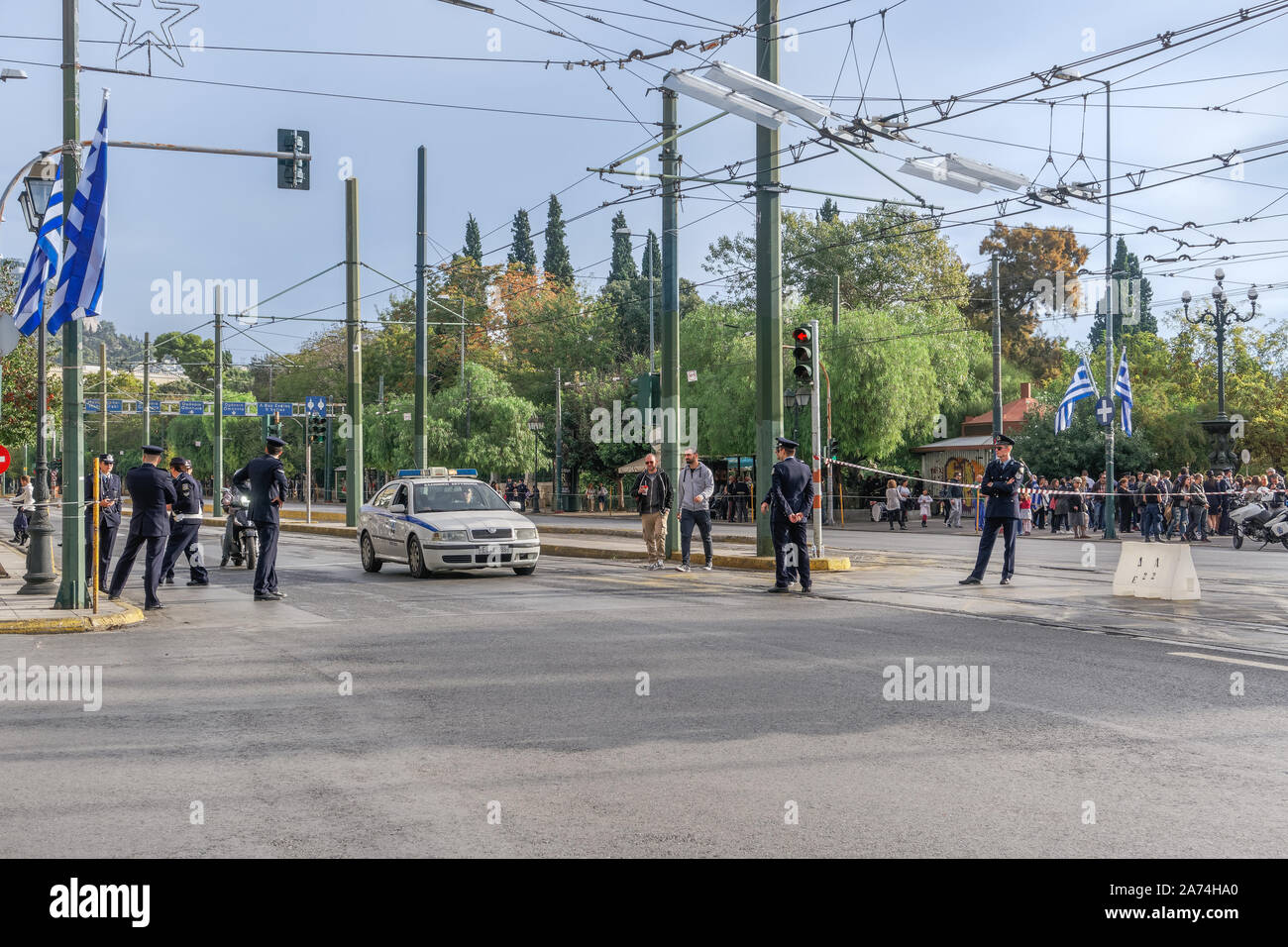 Athens Greek police on the streets. Hellenic police car and Greek ...