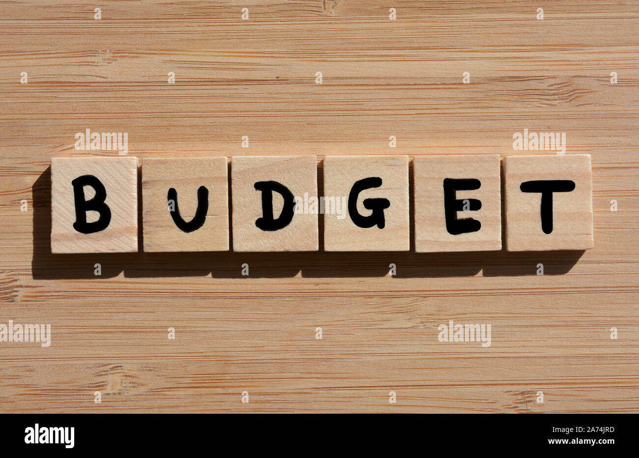 Budget. word in 3d wooden alphabet letters on a bamboo wood background ...