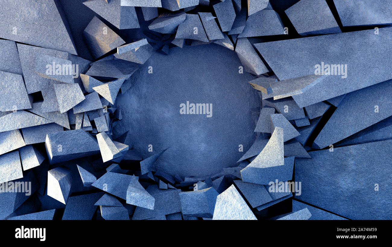 Beautiful explosion destruction background with stone texture. 3d ...