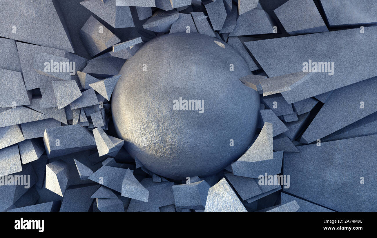 Beautiful explosion destruction background with stone texture. 3d ...