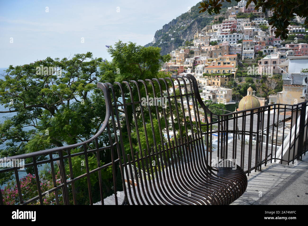 POSITANO, ITALY - AUGUST 23, 2018: The view of Positano Beach and the ...