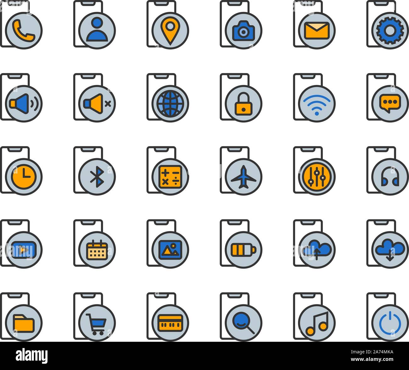 Smartphone functions and apps filled outline icon set. Vector and ...