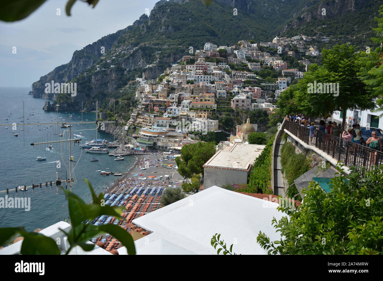 POSITANO, ITALY - AUGUST 23, 2018: The view of Positano Beach and the ...