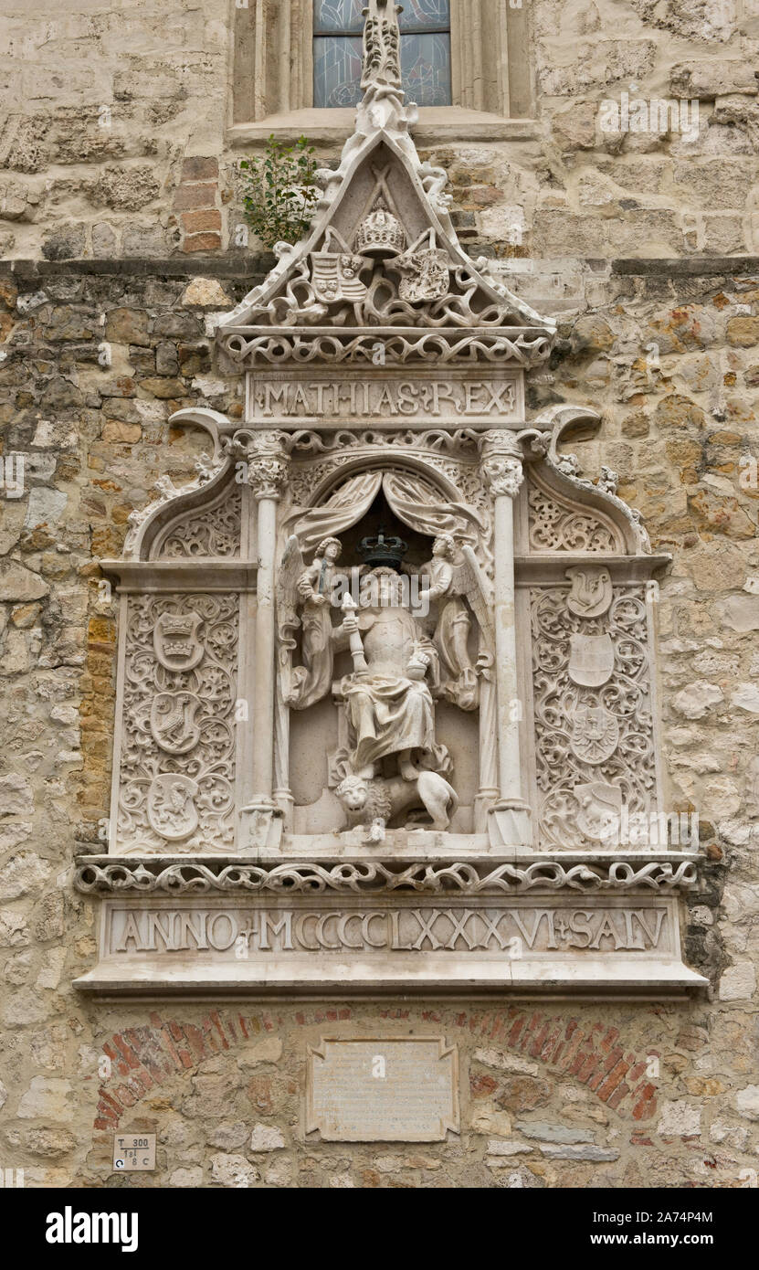 Architectural detail. Bas-relief depicting King Matyas on facade of the ...