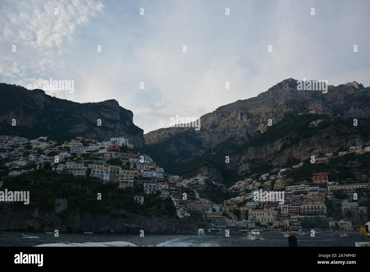 POSITANO, ITALY - AUGUST 23, 2018: The view of Positano Beach and the ...
