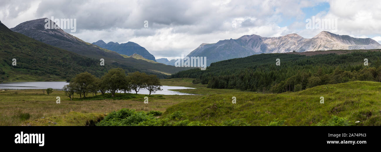 Loch Coulin and the Torridonian sandstone mountains, Scotland Stock ...
