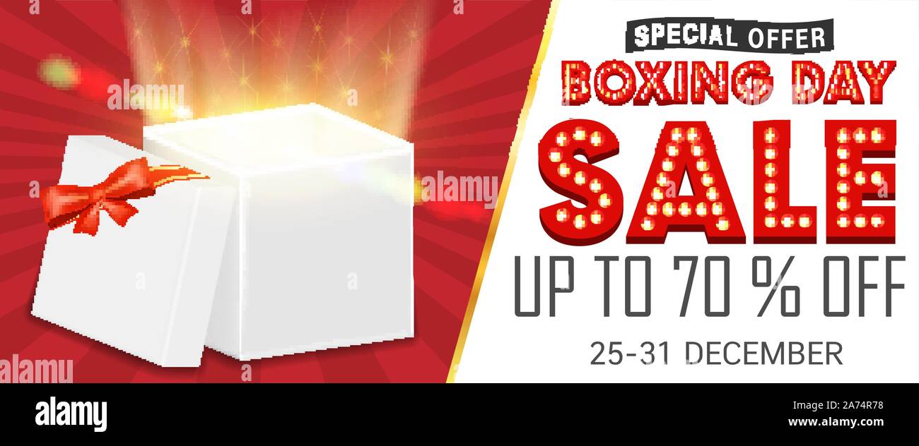 Boxing day sale with gift box open promote poster Stock Vector Image ...