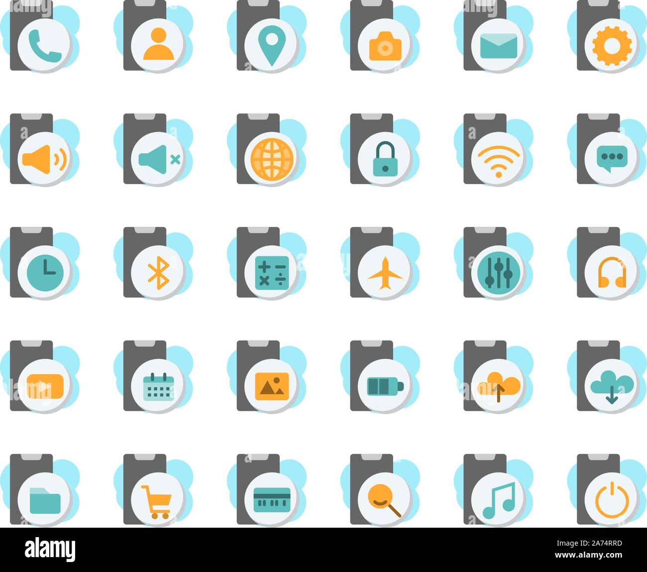 Smartphone functions and apps flat icon set. Vector and Illustration ...