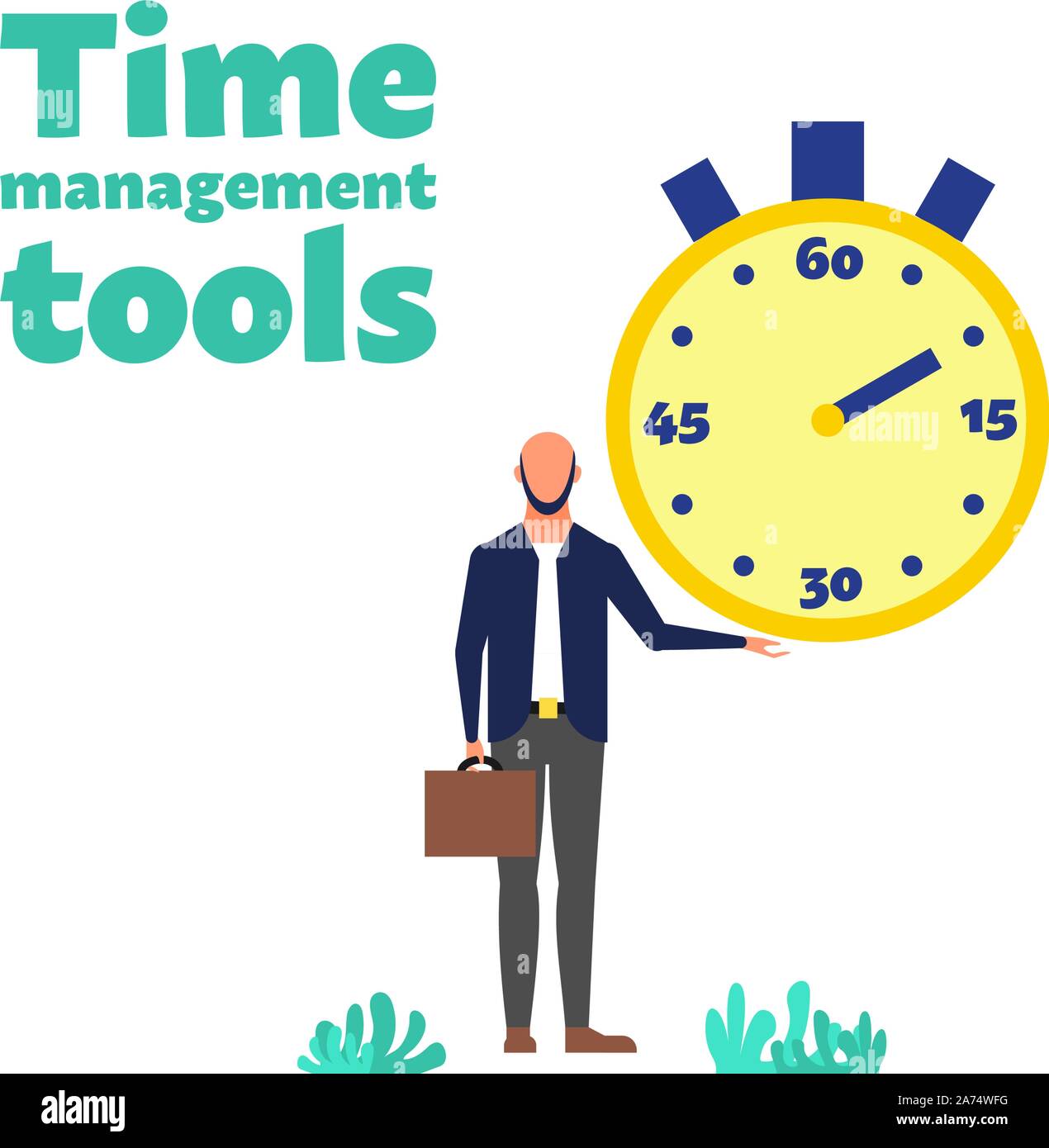 Time management concept. Man holds big stopwatch. Time management tools ...