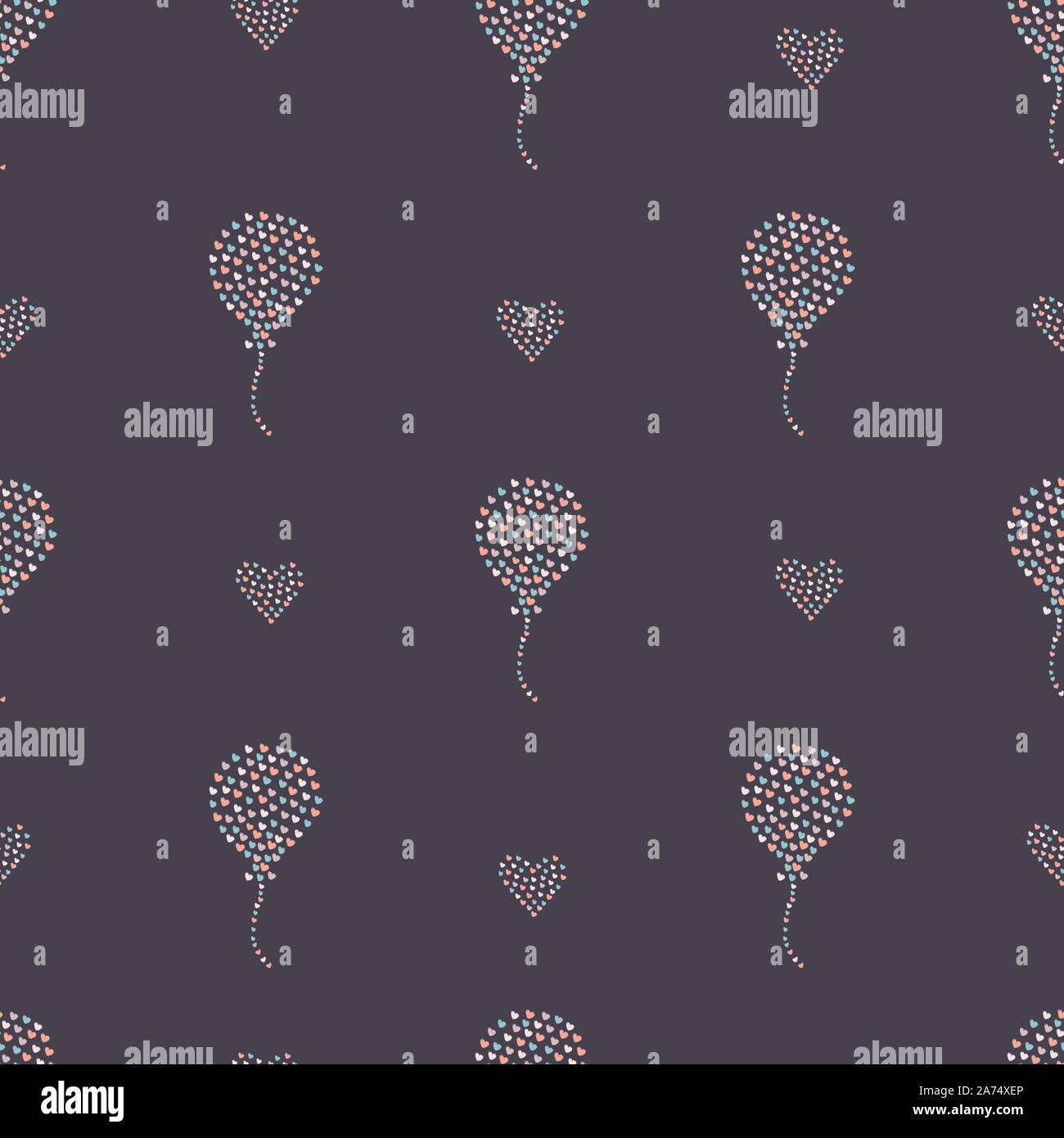 Seamless Heart Air Balloon Pattern on dark. Hand Drawn Design. Great ...