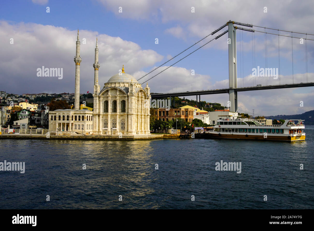 View of Ortakoy Mosque and The First Bosphorus Bridge, Istanbul, Turkey ...