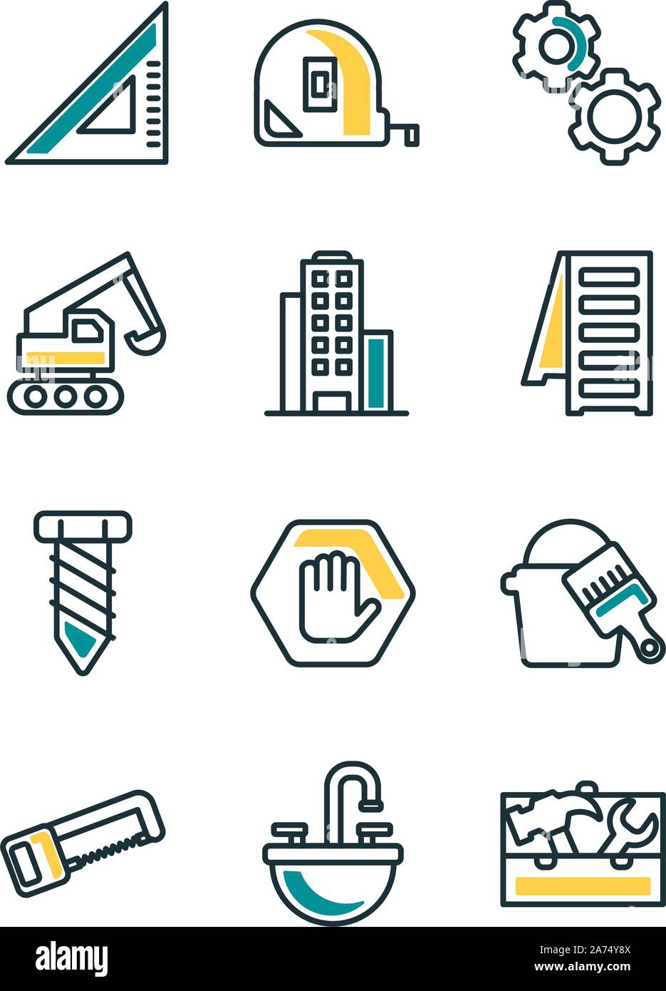 Construction icon set design, Work repair reconstruction industry build ...