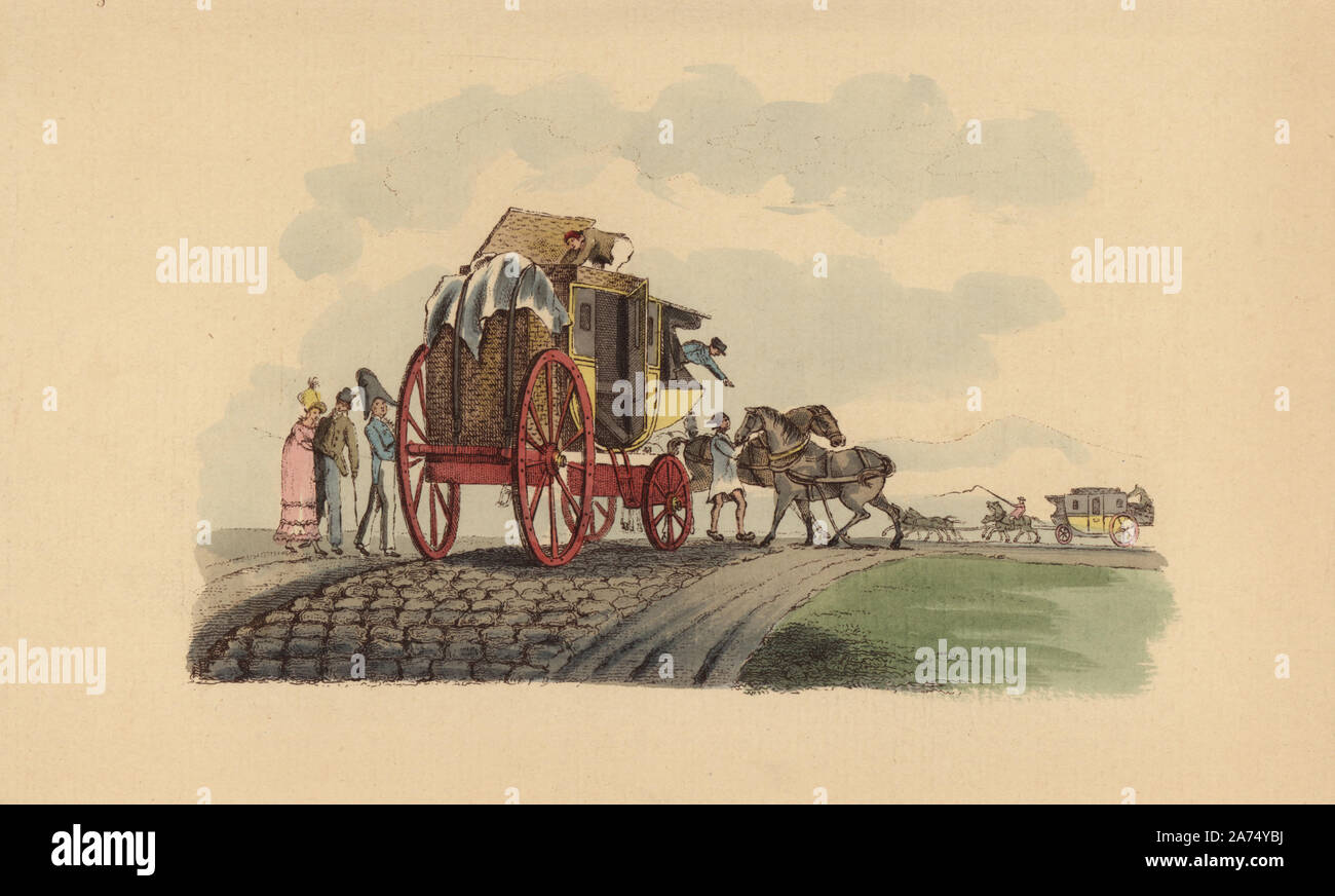 French diligence, half wagon, half coach, on the road to Paris, 1815 ...