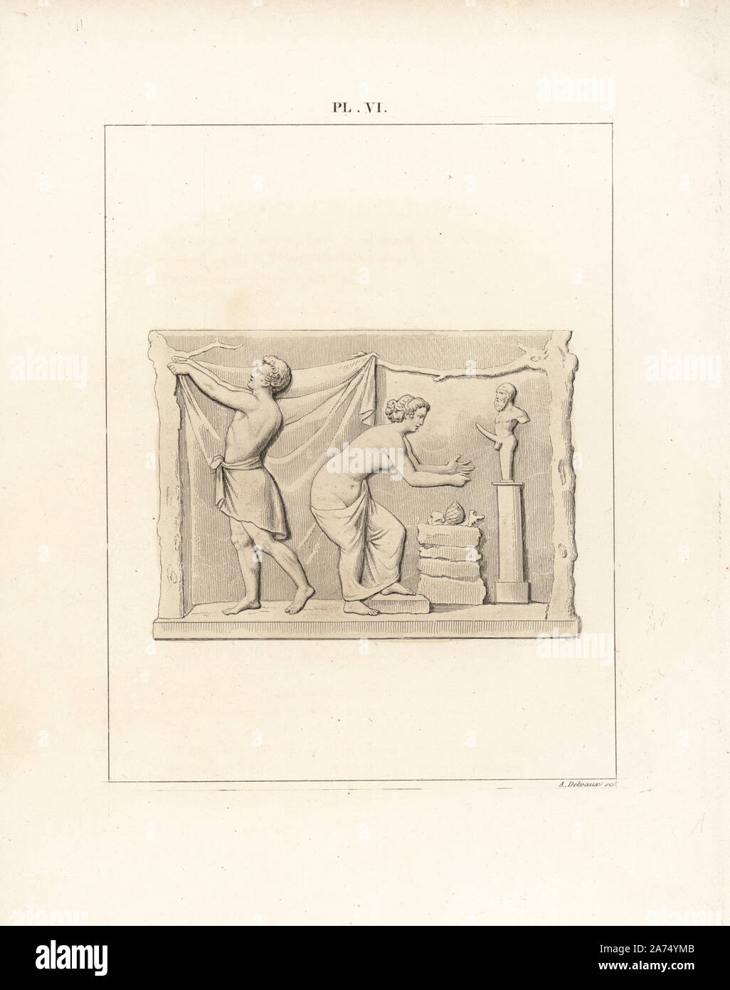 Marble bas-relief of an invocation to Priapus. A couple place ...