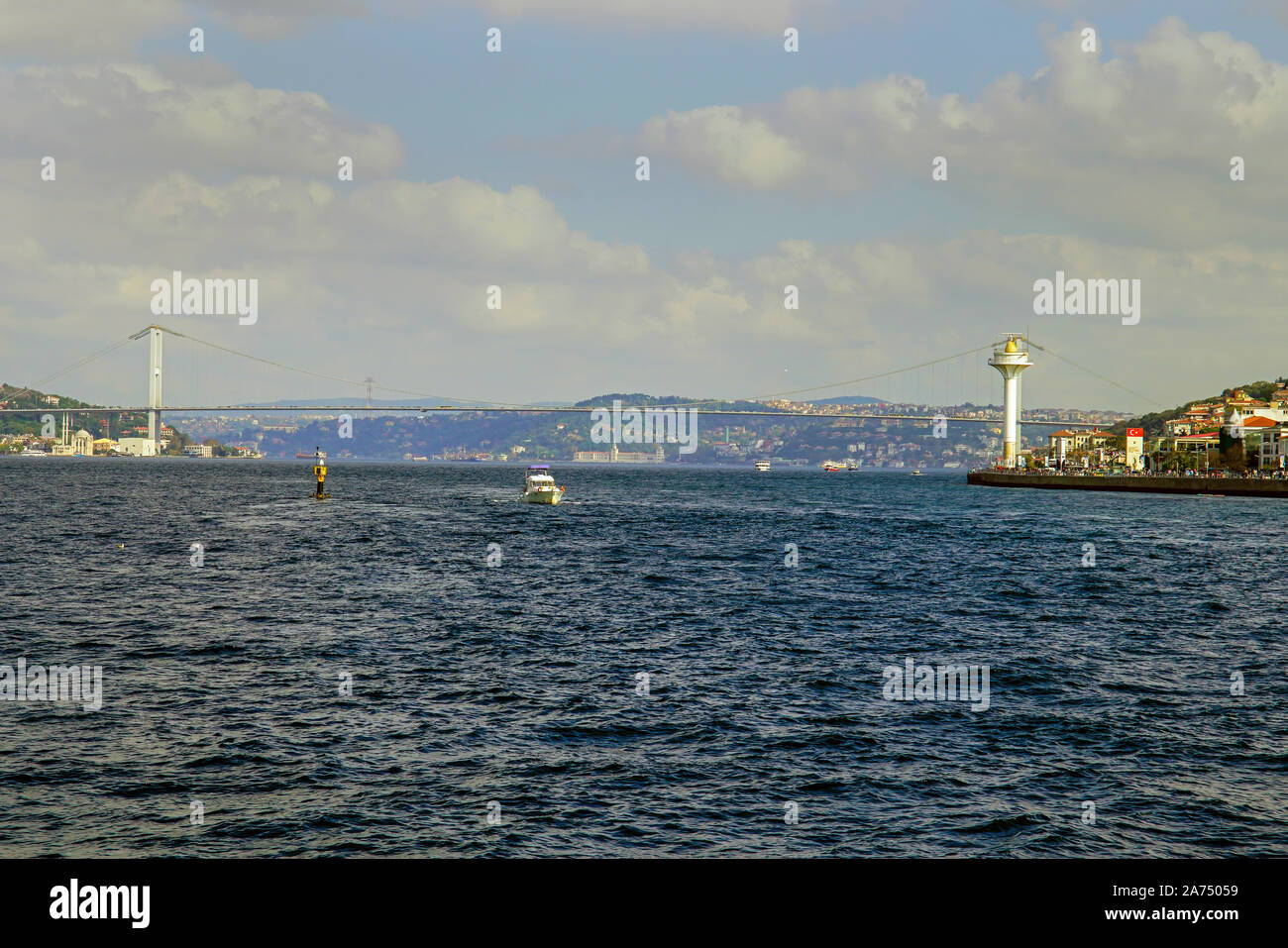 Famous Bosphorus Bridge or First Bosphorus Bridge connecting Europe and ...
